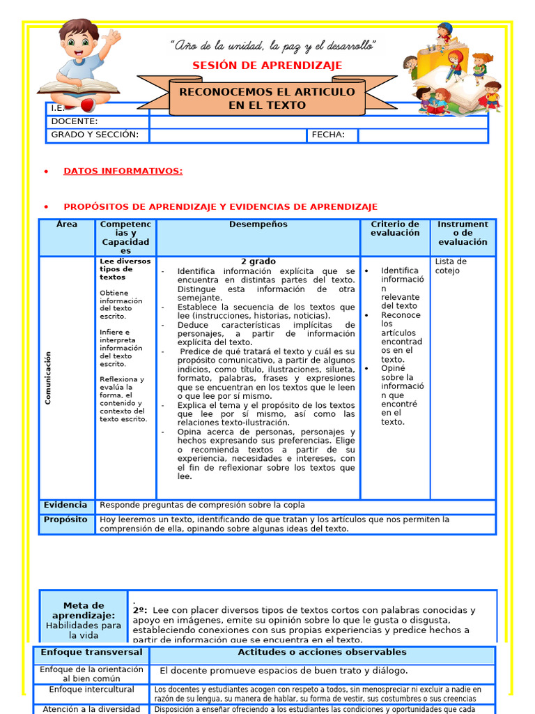 Sesion Com Reconocemos El Articulo en Un Texto | PDF | Aprendizaje ...