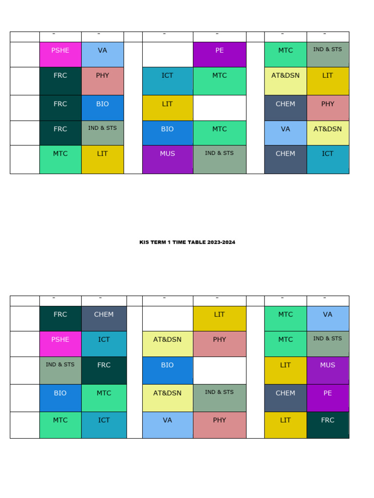 KIS 2023-2024 Term 1 Timetable | PDF | Physical Sciences | Natural Sciences