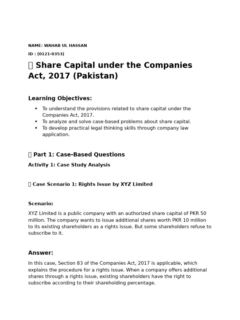 BLT Activity 1 (Wahab) | PDF | Share Repurchase | Business Law