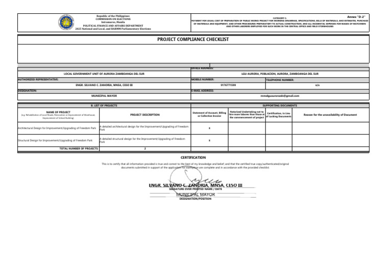 Project Compliance Checklist Category 3 | PDF