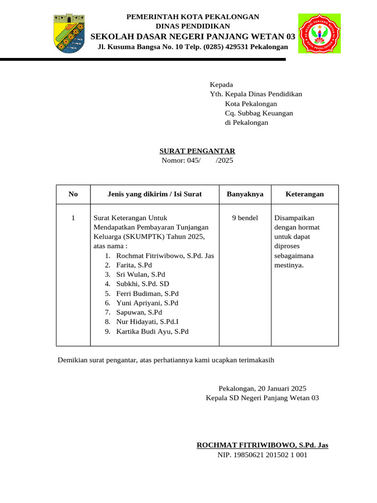 Surat Pengantar Tunjangan Keluarga 2025 | PDF