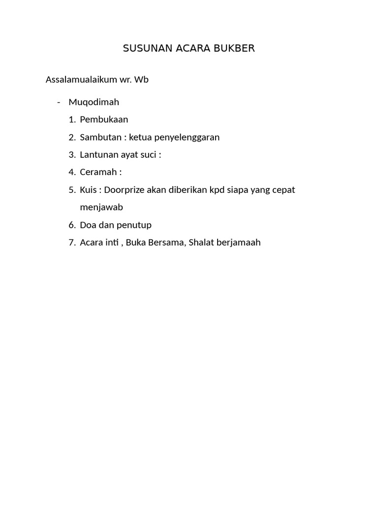 Susunan Acara Bukber Ramadhan 2023 | PDF