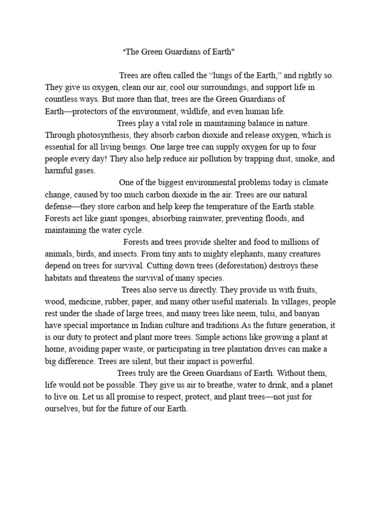 Essay On - The Green Guardians of Earth | PDF
