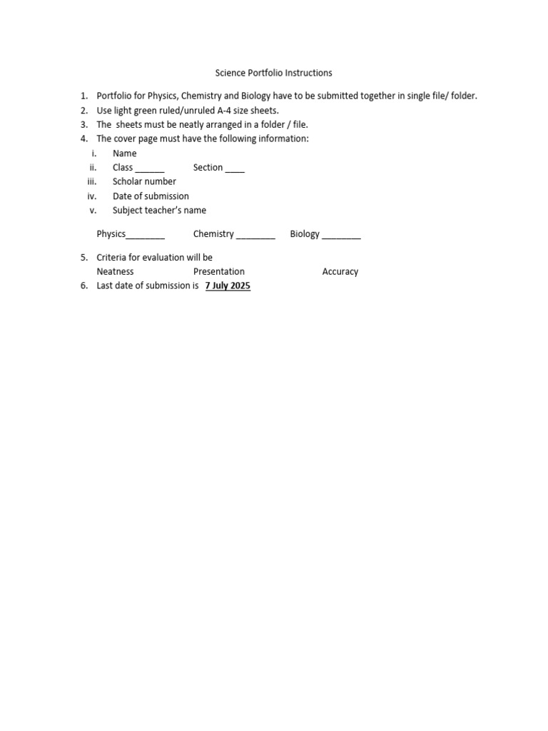 Science Portfolio Instructions | PDF