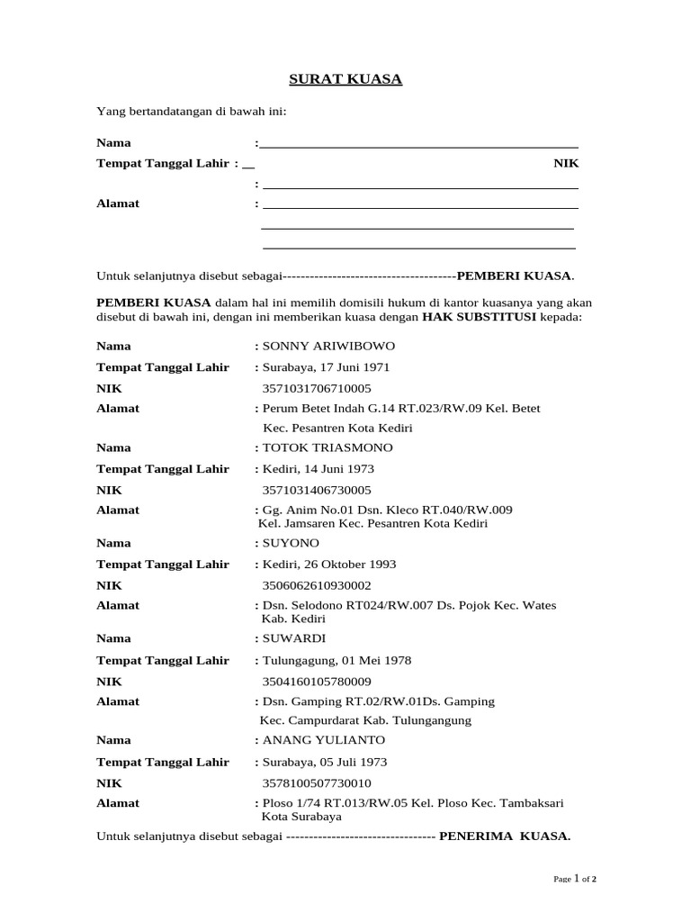 25.01.2022. Surat Kuasa PengajuanTagihan Kepada Tim Pengurus PKPU | PDF