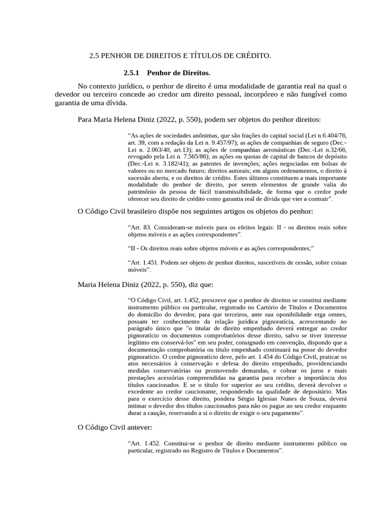 Penhor de Direitos e Títulos de Crédito | PDF | Crédito | Finanças e ...
