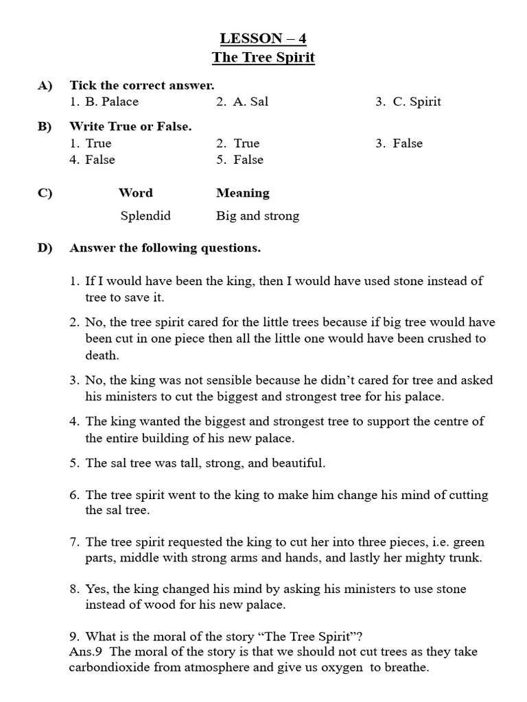 The Tree Spirit: Lesson Insights for Class 4 | PDF