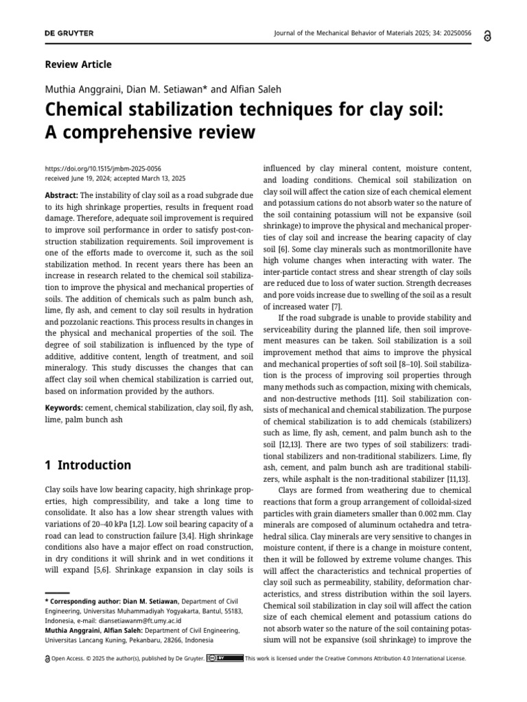 Chemical Stabilization Techniques For Clay Soil A | PDF | Soil | Lime ...