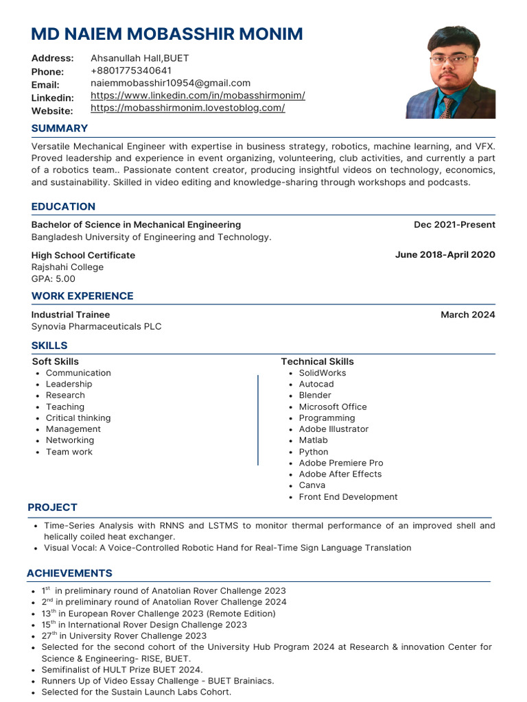 CV MD Naiem Mobasshir Monim | PDF