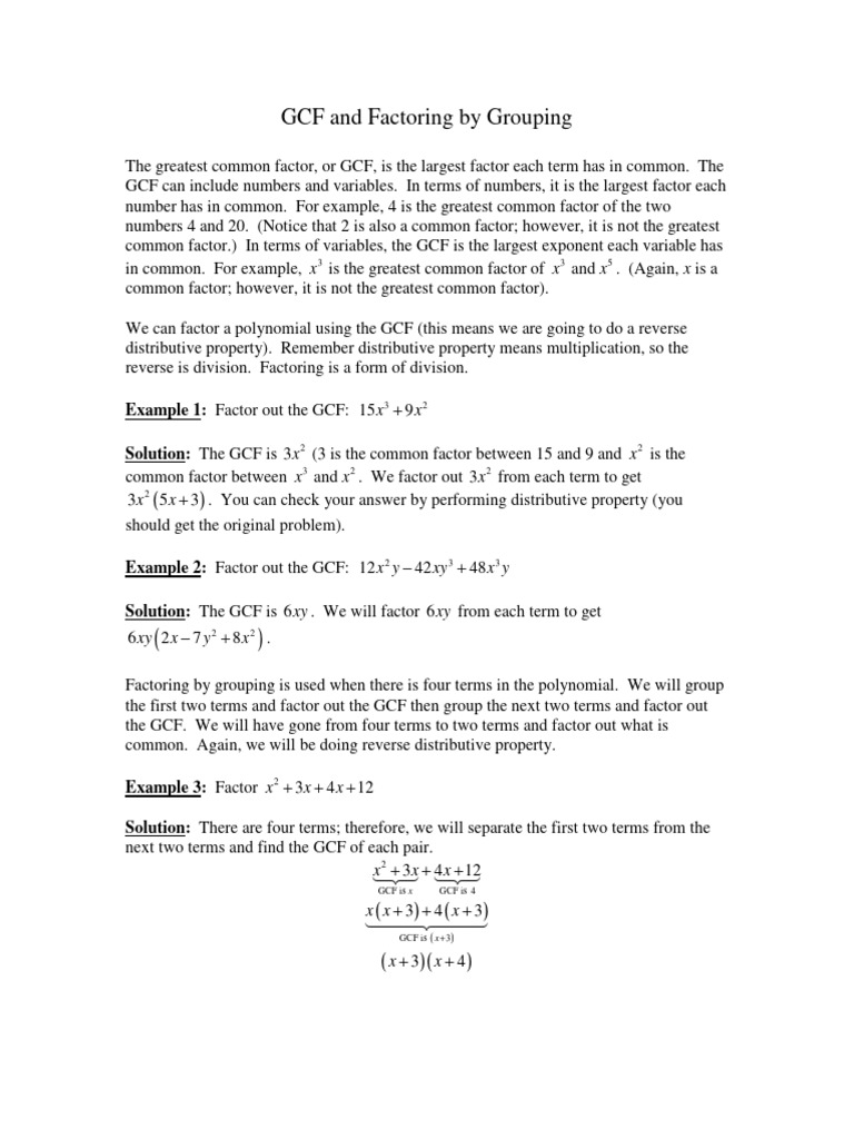 GCF and Grouping in Polynomial Factoring | PDF | Factorization | Chess
