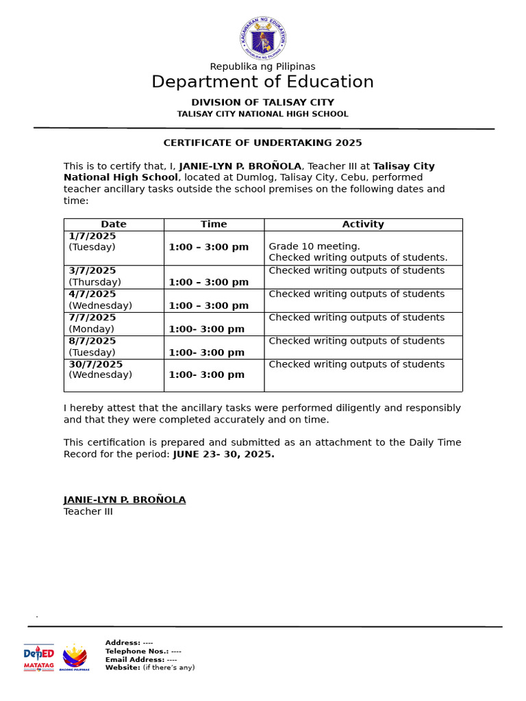 JULY 2025 - Certificate-of-Undertaking | PDF