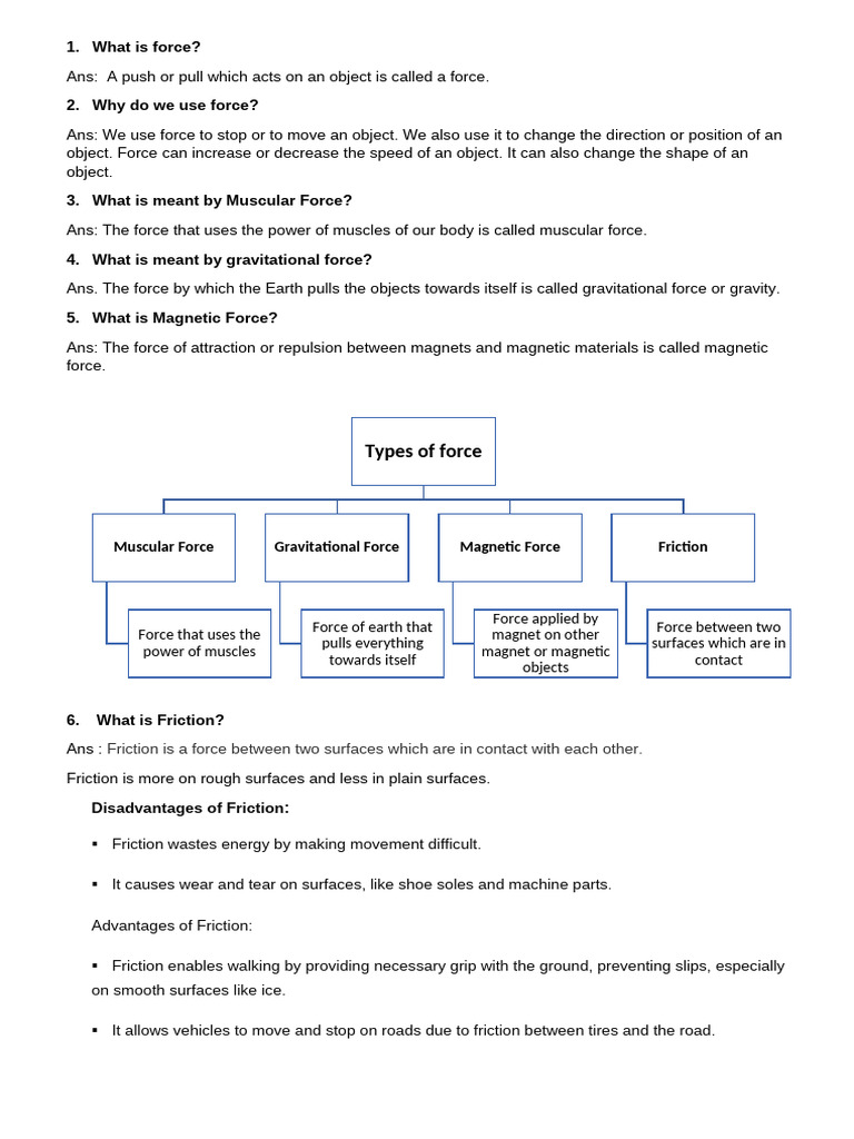 Force, Work, and Energy for Class 4 | PDF | Force | Friction