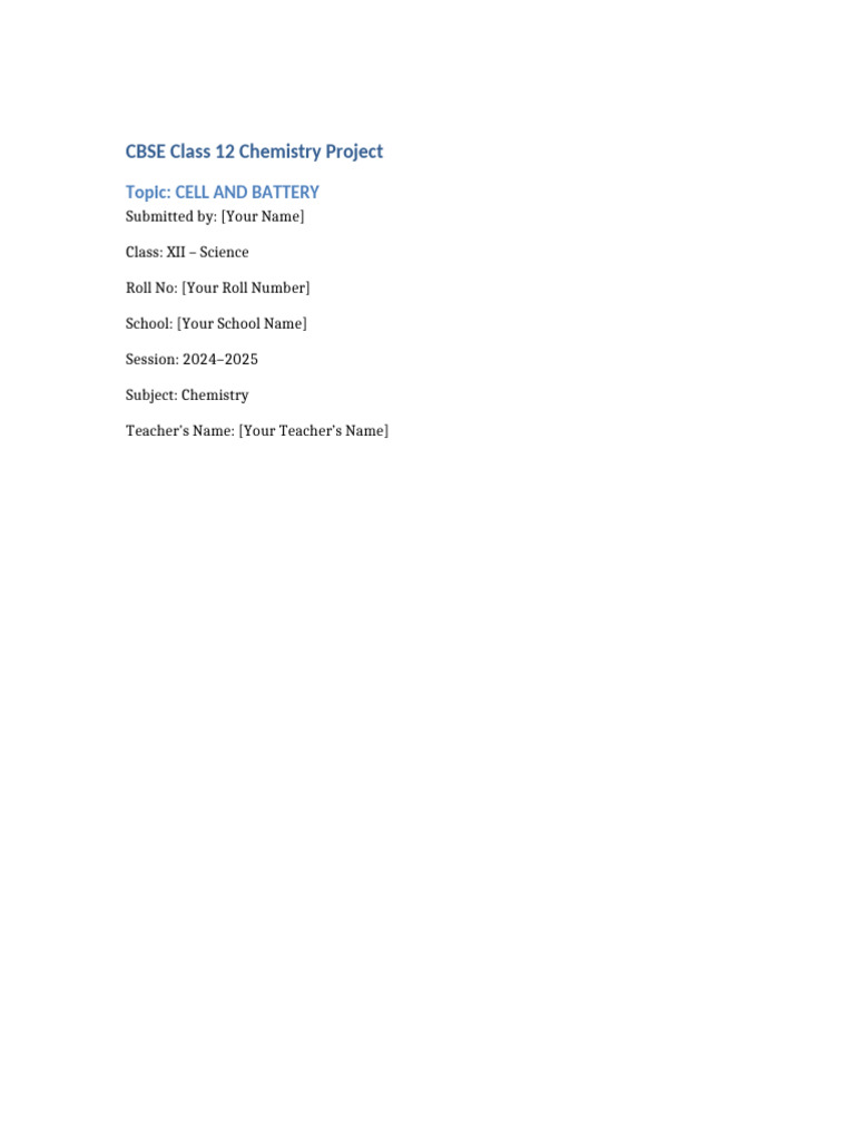 Class 12 Chemistry: Cells & Batteries | PDF | Electrochemistry ...