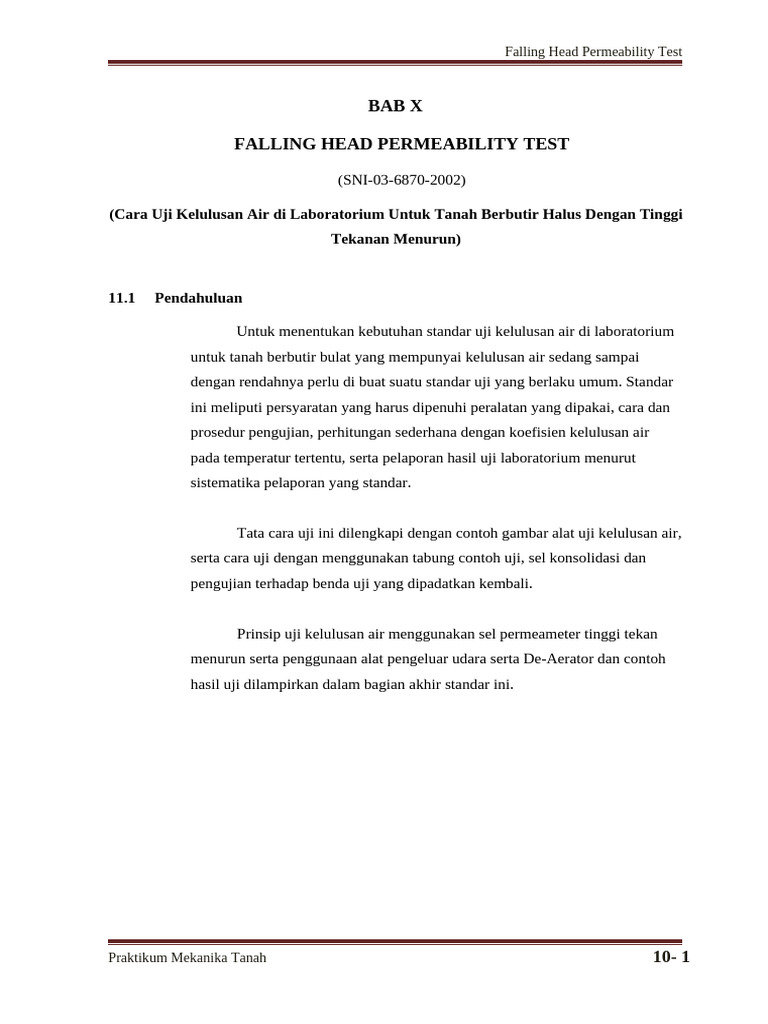 Uji Permeabilitas Tanah Metode Falling Head | PDF