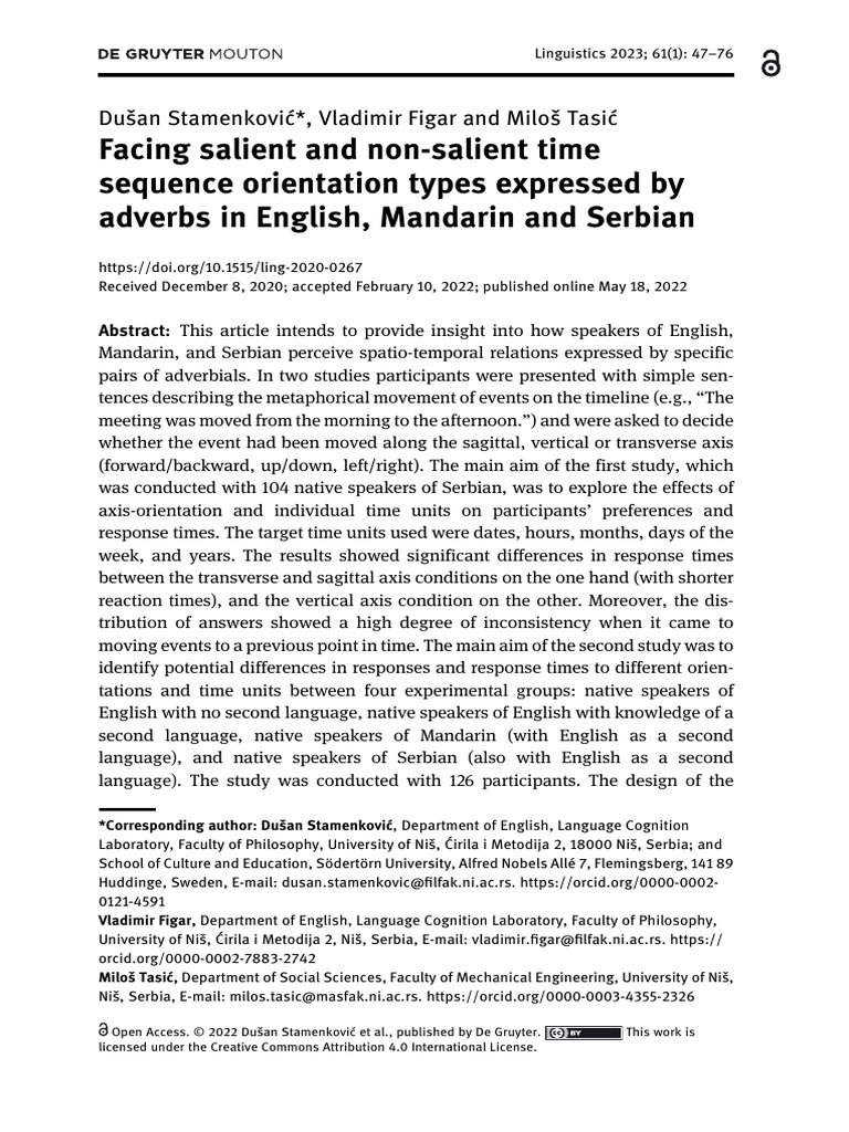 2023 Facing Salient and Non-Salient Time Sequence Orientation Types Expressed by Adverbs in ...