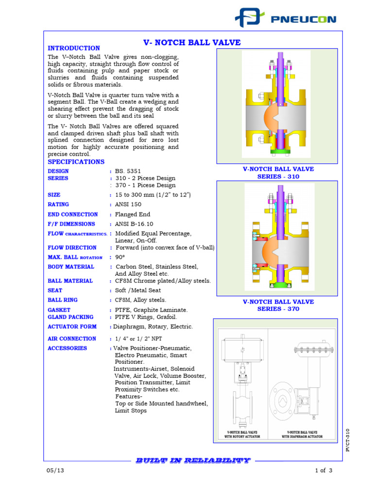 V-Notch Ball Valve Specifications | PDF | Valve | Equipment