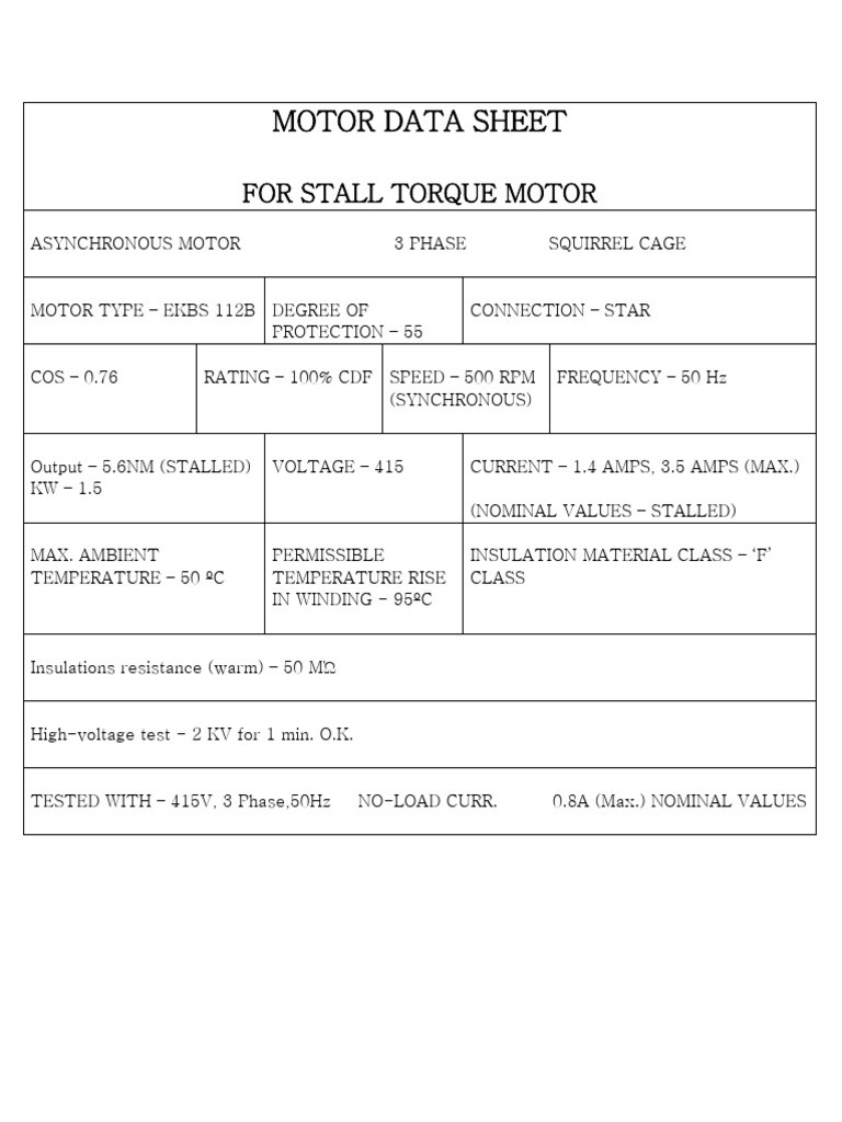 Motor Data Sheet-Ebs112b-1 | PDF