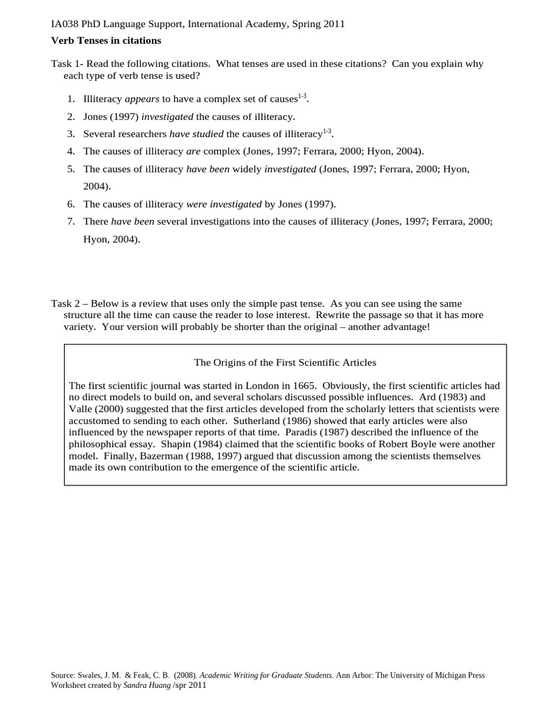 Verb Tenses in Citations | PDF | Linguistics | Grammar