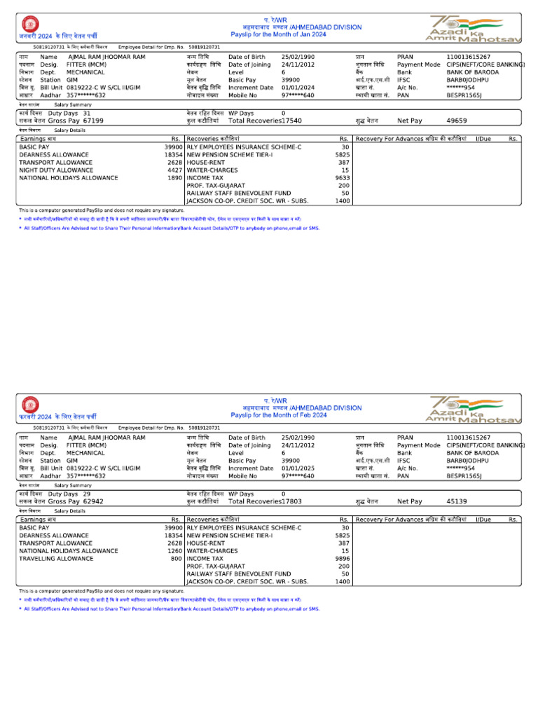 Pay Slip Jan To Dec 2024 | PDF