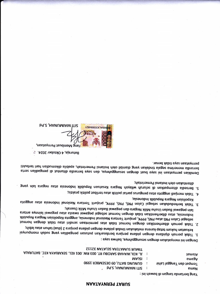 Surat Pernyataan Siti | PDF
