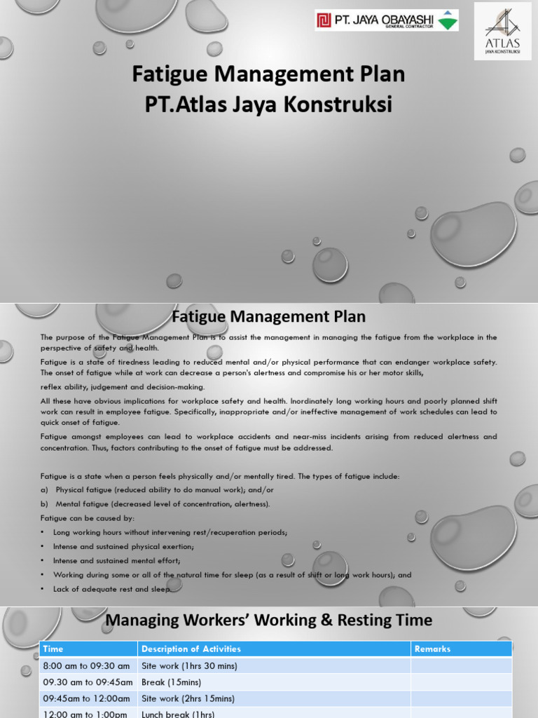 Fatigue Management Plan Overview | PDF | Shift Work | Determinants Of ...