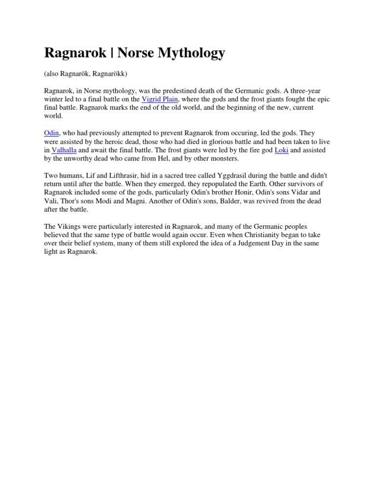 Ragnarok - Norse Mythology: Vigrid Plain | PDF