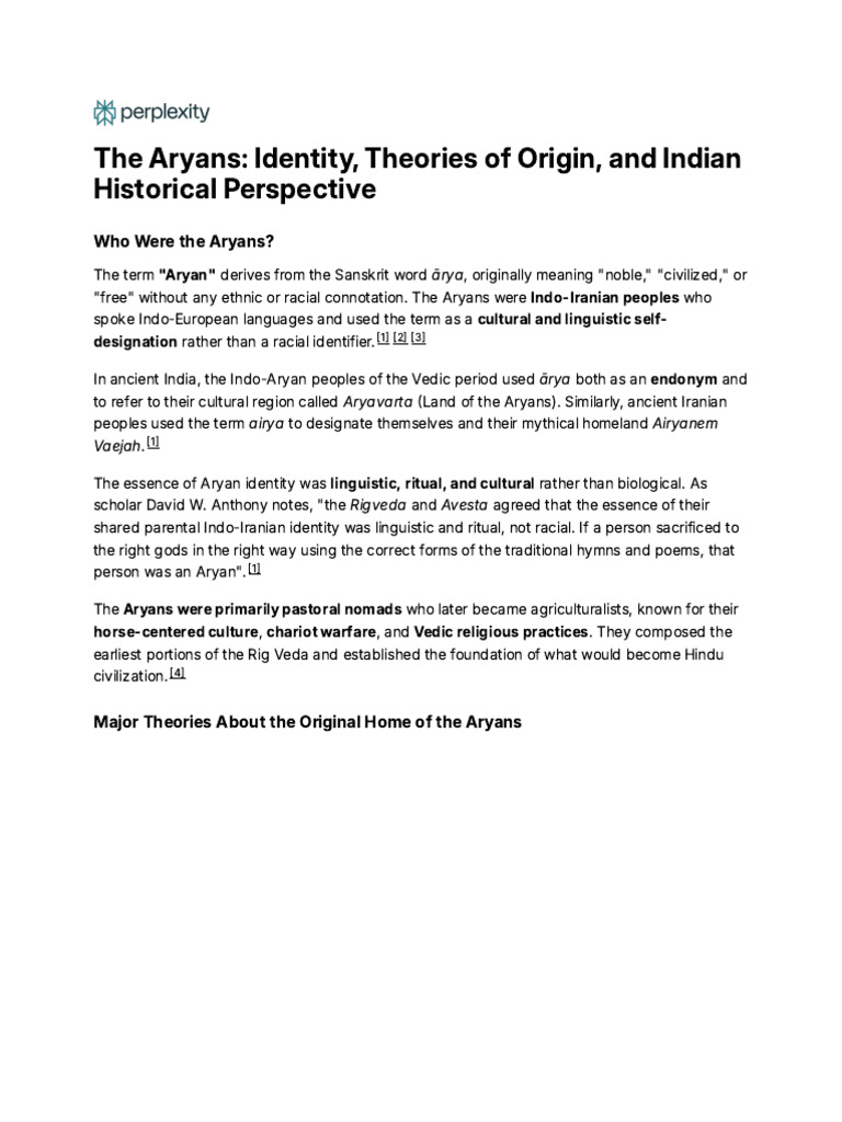 The Aryans - Identity, Theories of Origin, and Indi | PDF