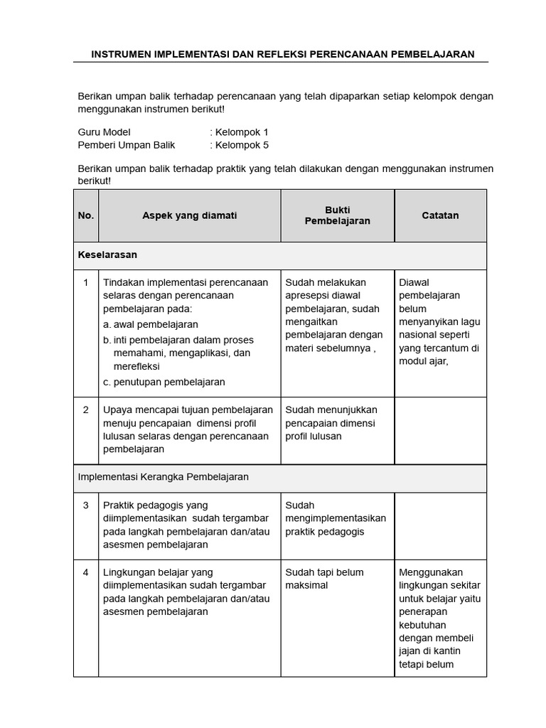 Instrumen Implementasi Modul 6 Kp 2 | PDF