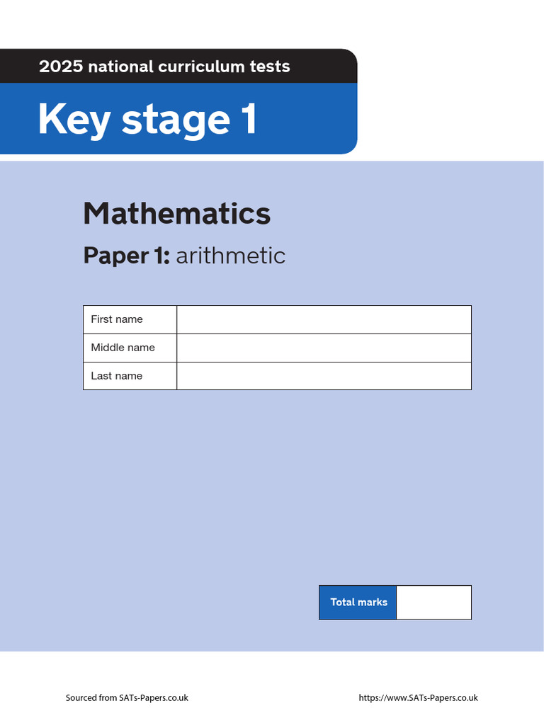 KS1 Maths SATs 2025: Arithmetic Paper | PDF