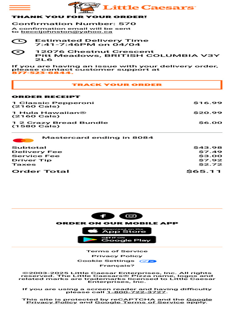 Little Caesars Order Confirmation Details | PDF