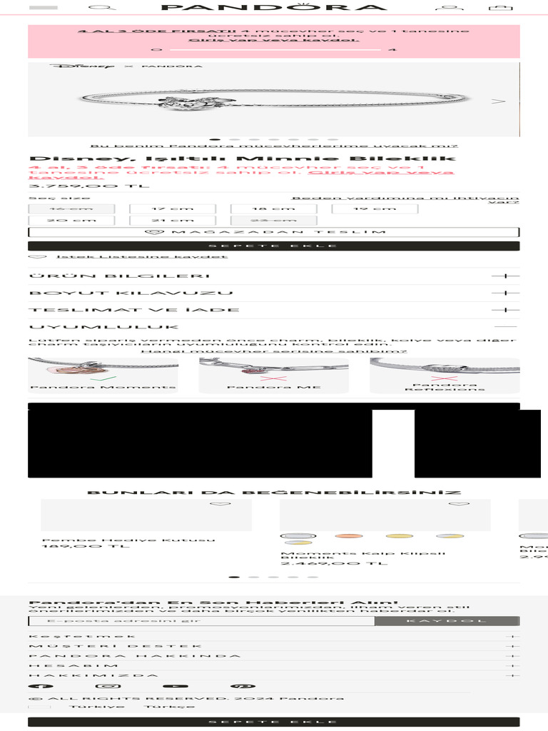 Disney, Işıltılı Minnie Bileklik 925 ayar gümüş Pandora TR | PDF