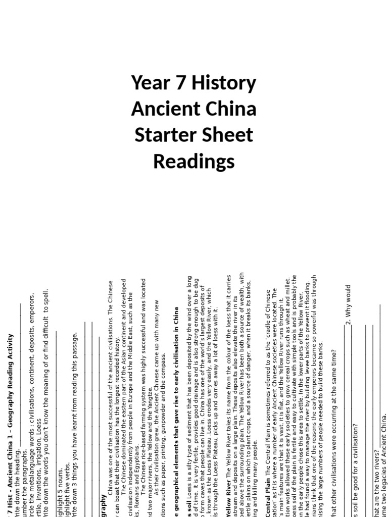 Year 7 Ancient China History Overview | PDF | Silk | Confucianism