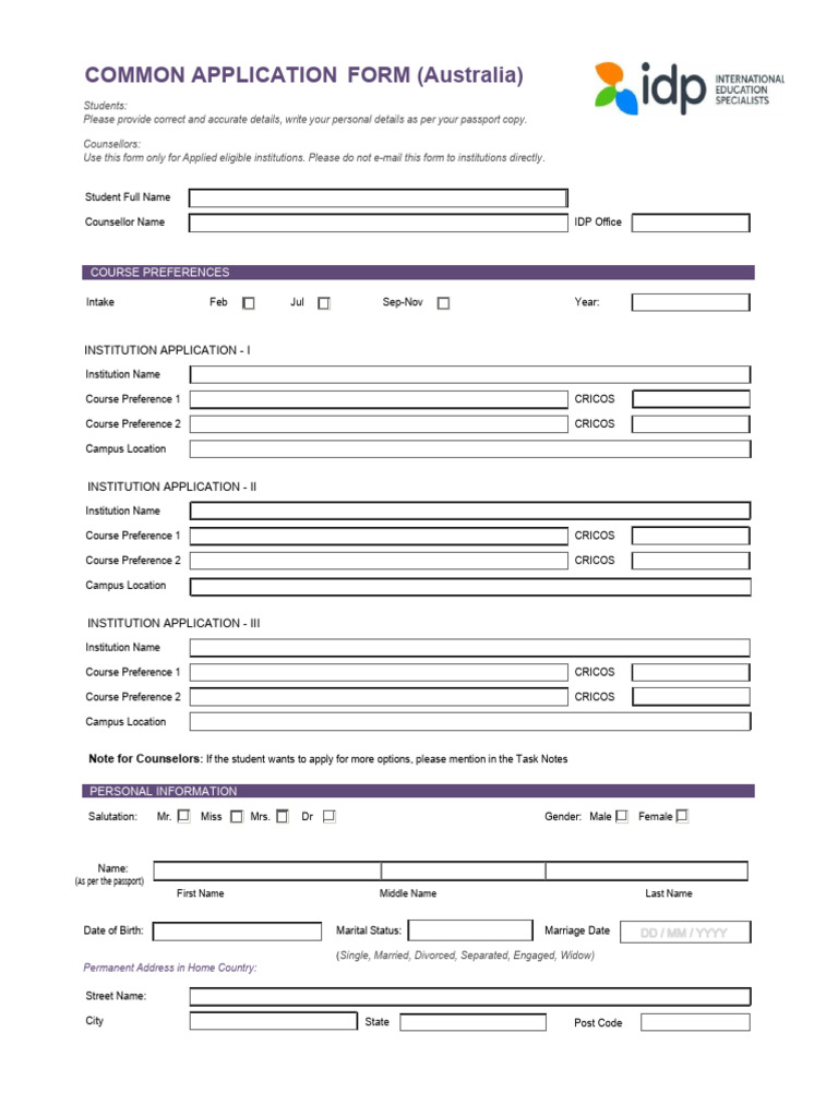 IDP CAP Application Form | PDF | Test Of English As A Foreign Language ...