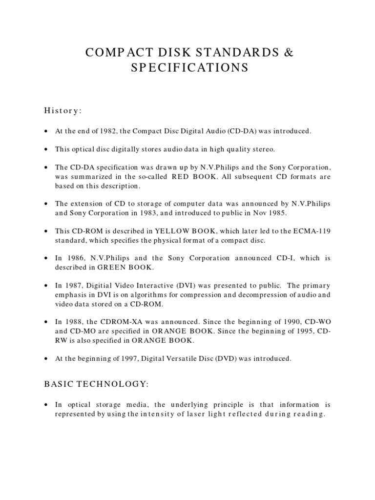 A Comprehensive Overview of Compact Disc Standards and Specifications ...