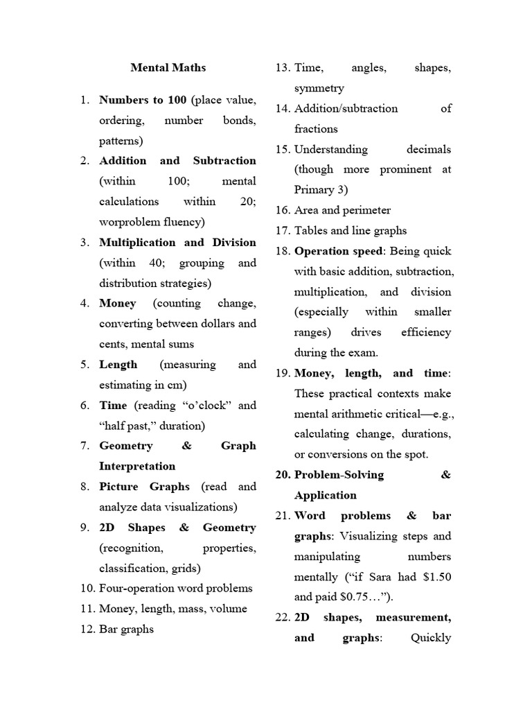 Essential Mental Maths Techniques | PDF | Mathematics | Subtraction