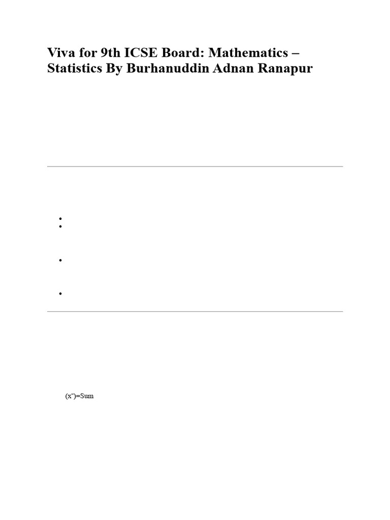 ICSE 9th Math: Statistics Guide | PDF | Arithmetic Mean | Median
