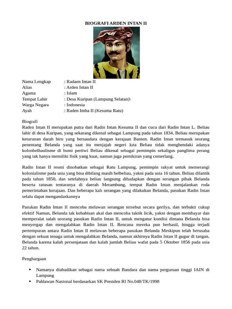 Biografi Arden Intan II | PDF