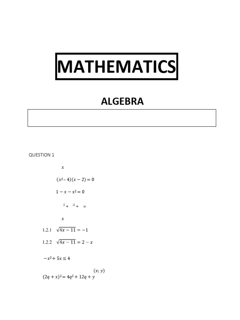 Algebra Assessment - Questions | PDF
