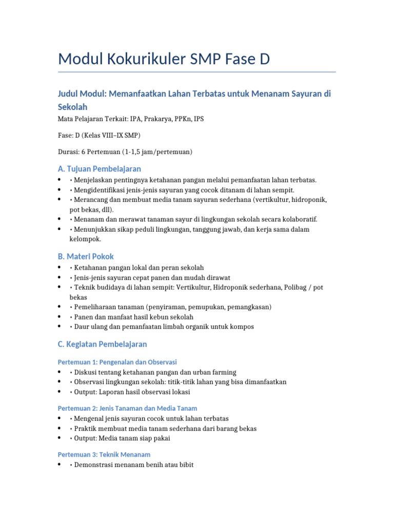 Modul Kokurikuler Menanam Sayuran SMP Fase D | PDF