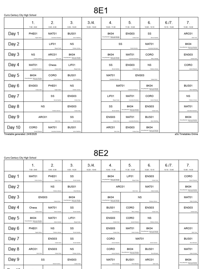 Term 3 & 4 - Class Timetables | PDF