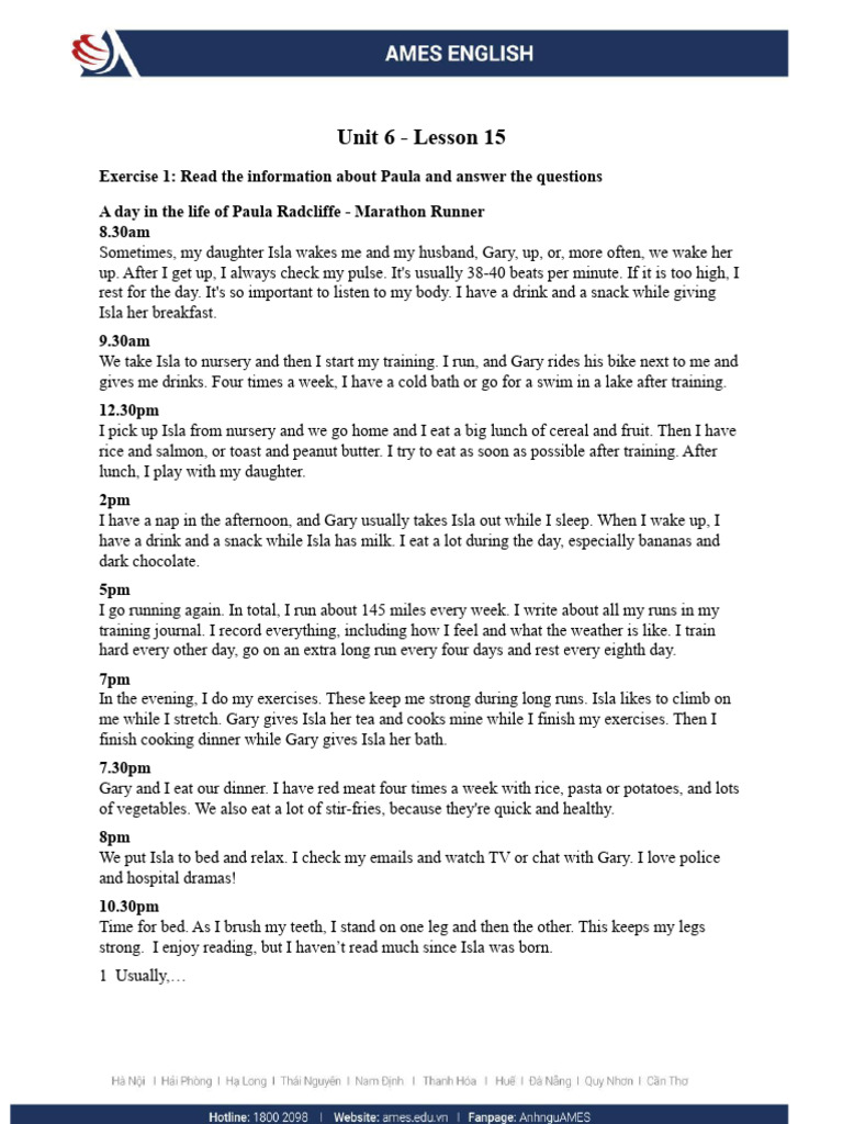 Worksheet - Unit 6 - Lesson 15 | PDF | Lunch | Meal