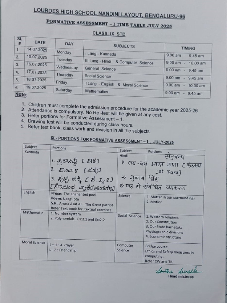 Lhs - Ix Std Time Table | PDF