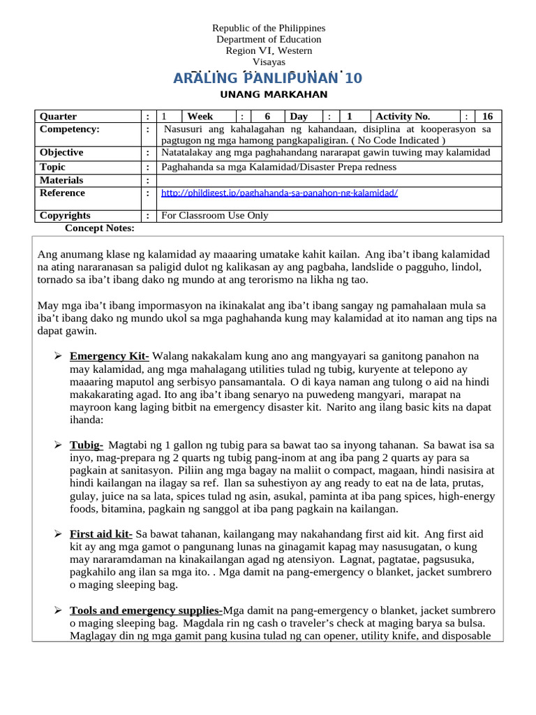 AP10 Q1 Week6 | PDF