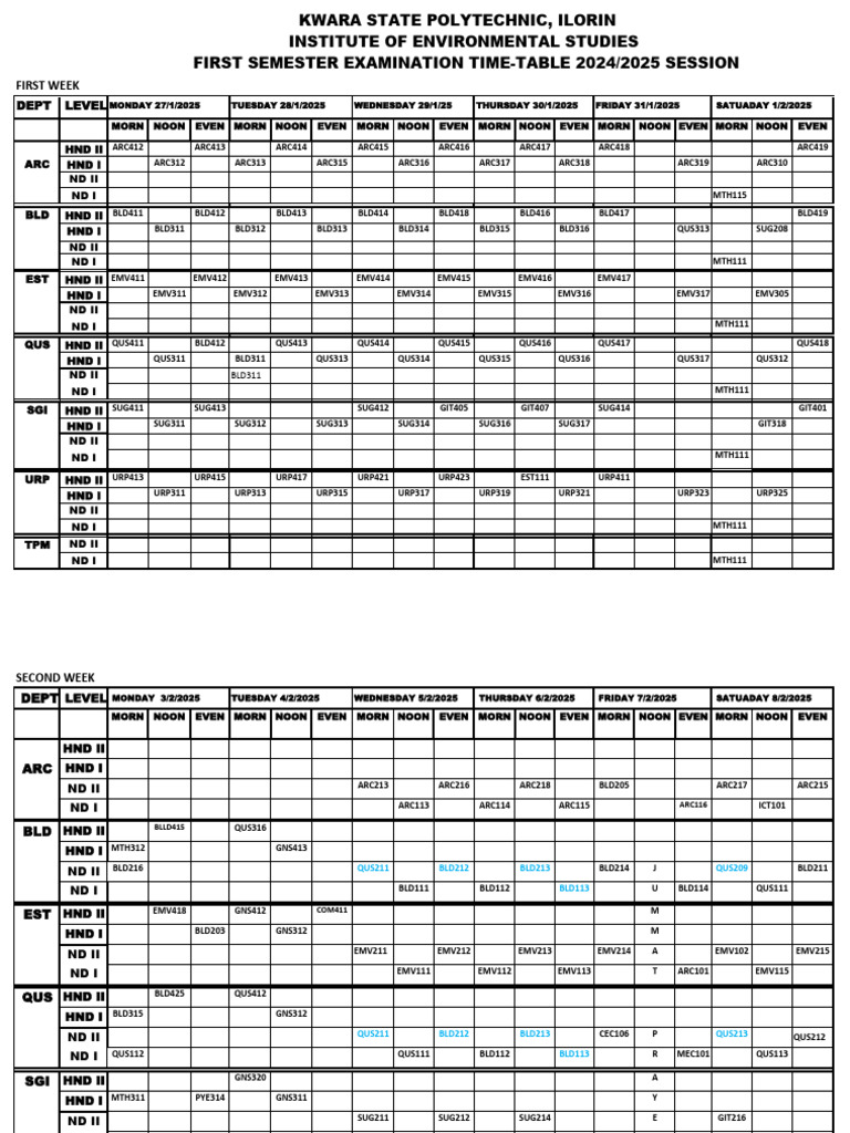 Ies New First Semester Timetable 20242025-3 | PDF | Higher Education ...