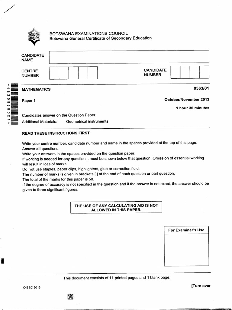 Bgcse Maths PP1 2013 | PDF