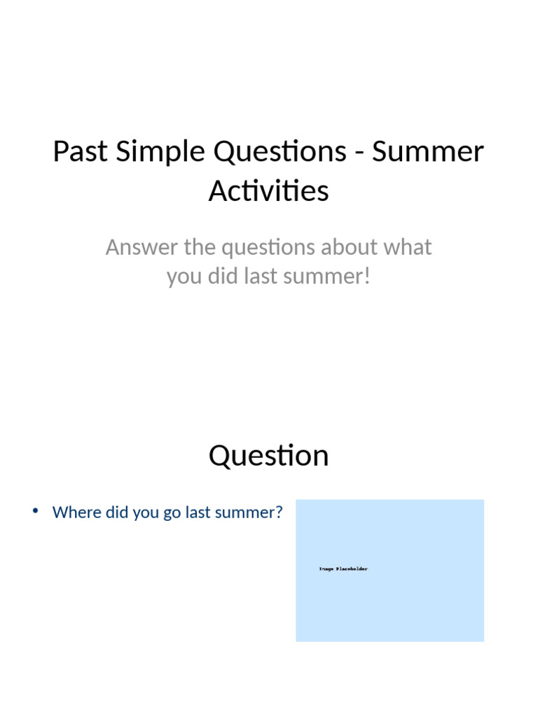 Summer Activities Past Simple Questions | PDF