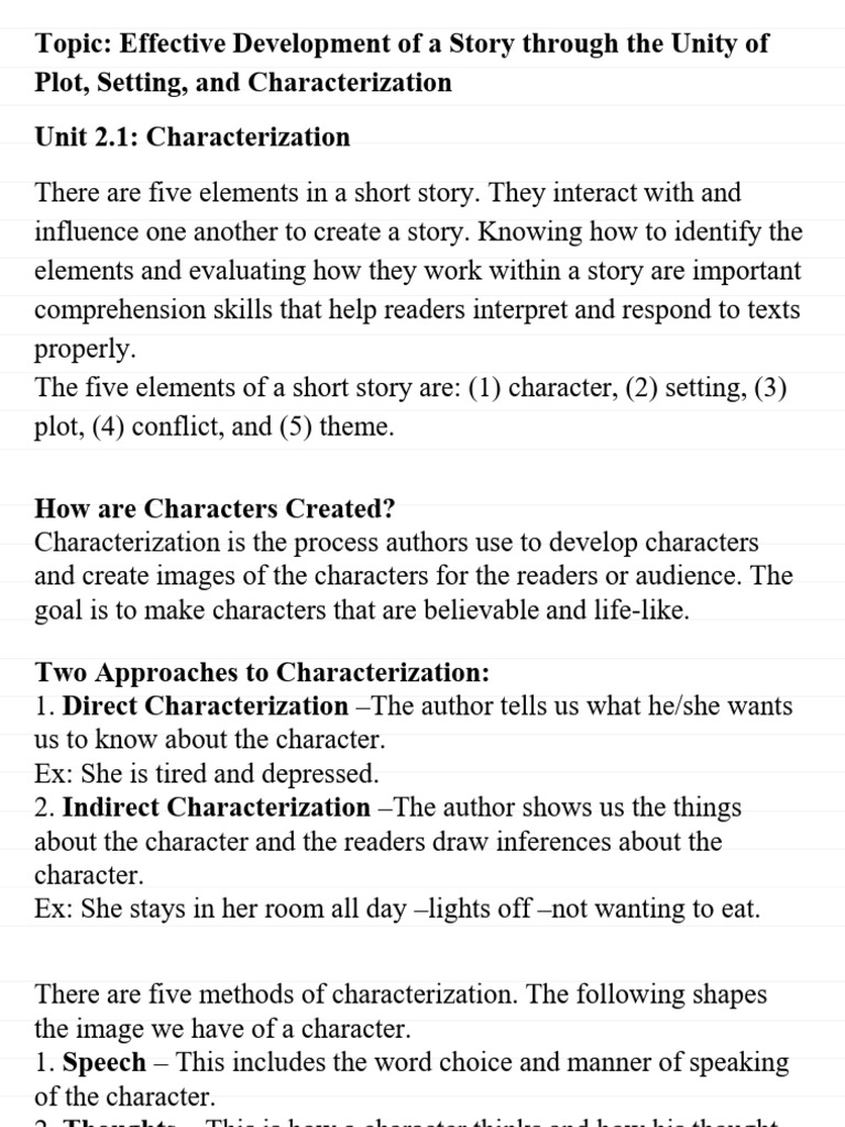 Q1 Lecture 2 Characterization Setting and Plot | PDF | Thought | Psychology