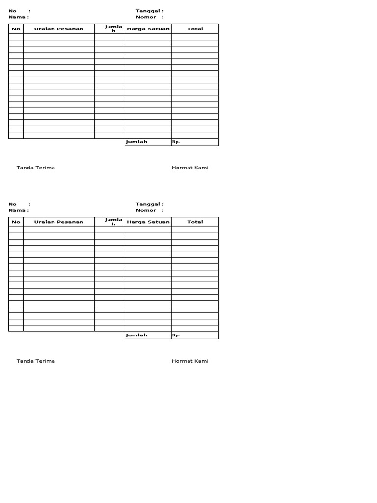 Template Nota Kosong untuk Bisnis | PDF