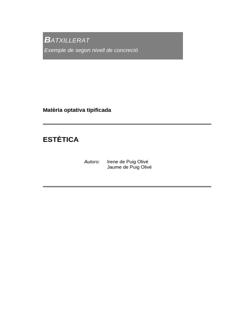 ESTÈTICA - 2n NIVELL DE CONCRECIÓ | PDF