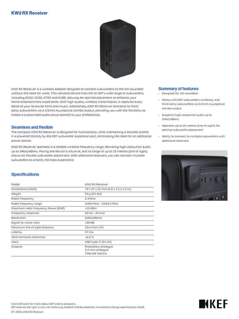 KW2 RX Receiver for XIO Soundbar | PDF | Radio | Computer Engineering